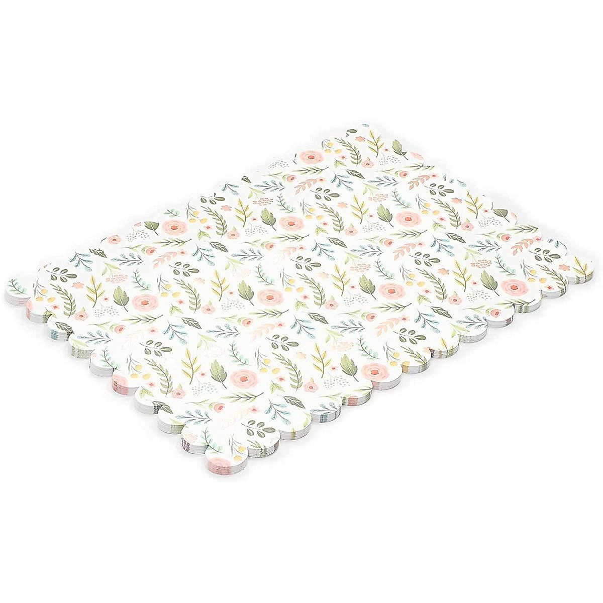Sparkle and Bash Paper Placemats for Table, Floral Spring Placemats with Scalloped Edge for Dinning Table, Wedding, Tea Party and Tableware Decorations (14 x 10 in, 50 Pack)