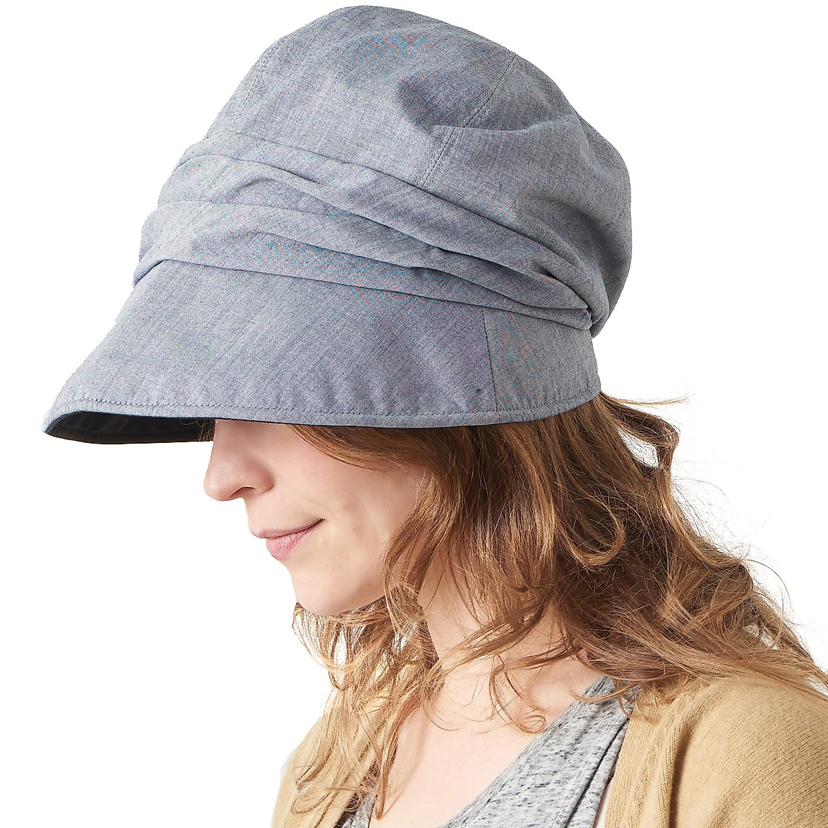 CHARM Womens Summer Sun Hat - Organic Cotton Chemo Wide Brim Cap SPF Protection Navy