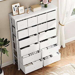 GarveeHome Tall Dresser for Bedroom, White Dressers & Chests of Drawers with 16 Drawers, Large Fabric Dresser for Storage and Organization