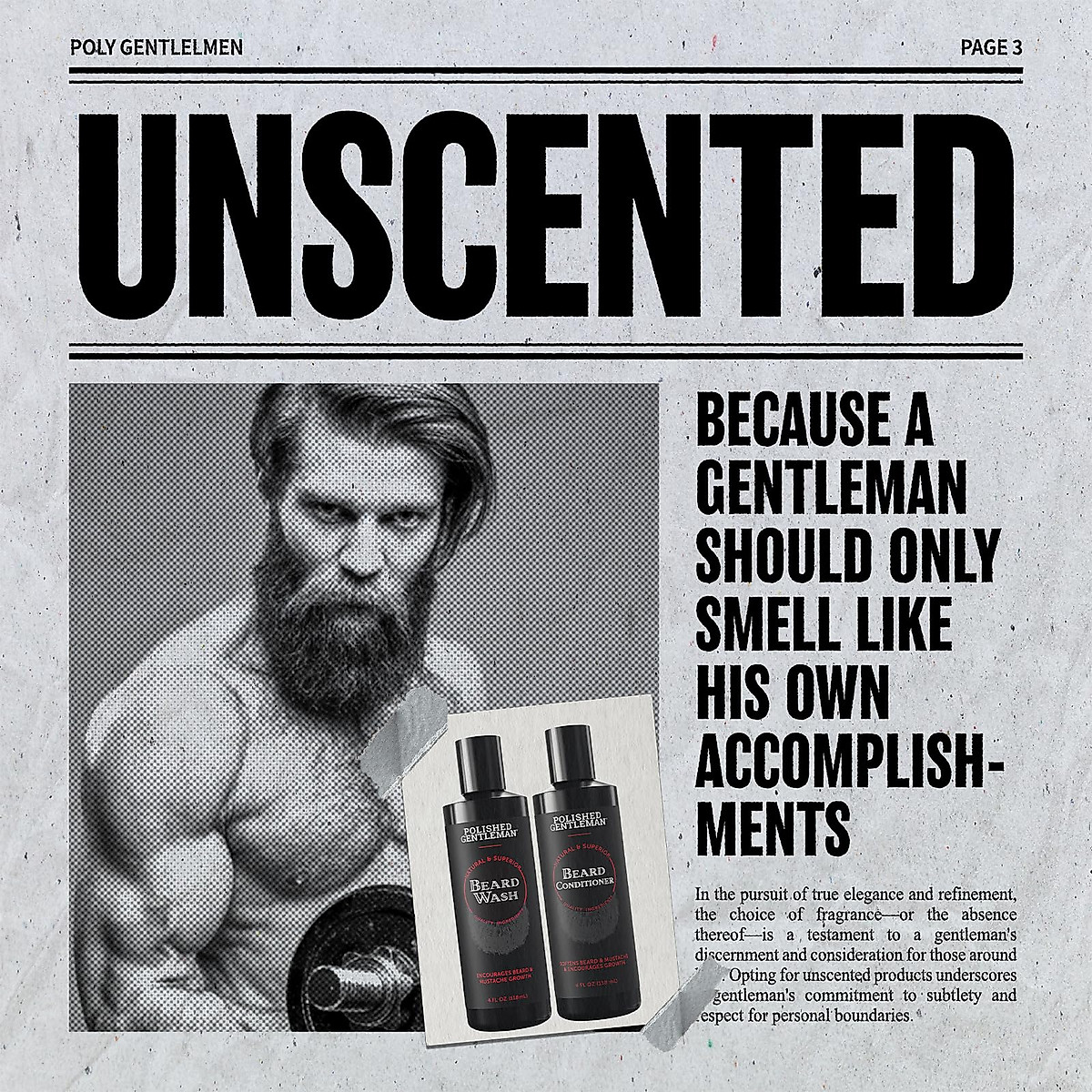 Polished Gentleman Beard Wash and Conditioner Set - Softens and Strengthens - Beard Shampoo with Growth Oil - Moisturizer & Beard Thickener - Tea Tree Unscented - Paraben-Free & Sulfate-Free (4oz)