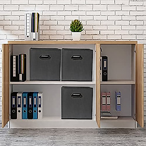 Yunkeeeper storage bins Cubes, Fabric Cube Organizer with Handle, Foldable Cube Bins for Cloth or Accessary Storage, 11x11x11, Set of 3,(Gray)