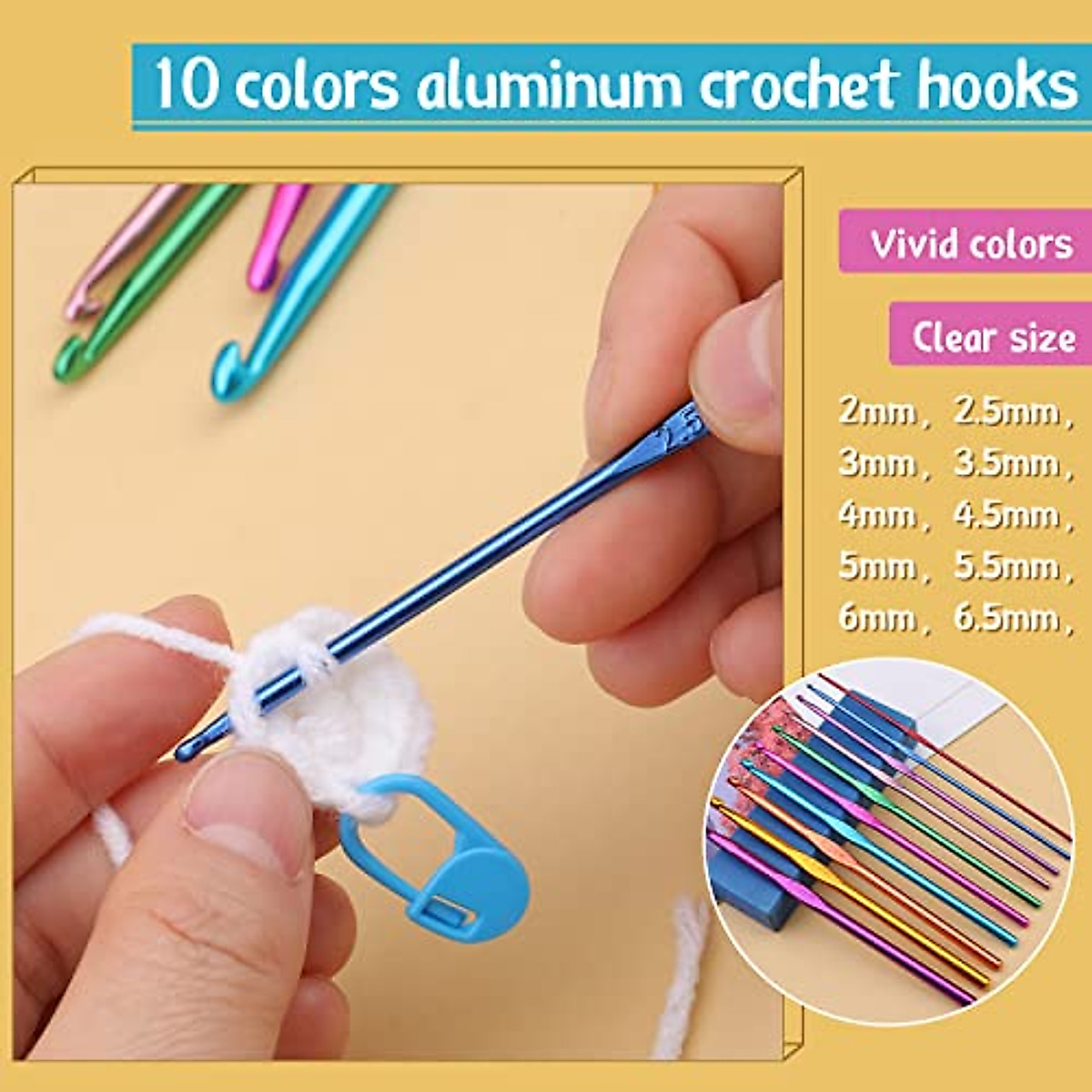 IMZAY 110 Pcs Crochet Hooks Set, Crochet Kit Crochet Hooks Kit with Storage Case, Ergonomic Knitting Needles Blunt Needles Stitch Marker DIY Hand Knitting Craft Art Tools for Beginners-Purple