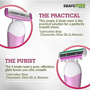 ShaveMOB 4-Blade Women's Razor Kit (Flex Head Handle + 12 Refills) - The Purist Shaving Kit