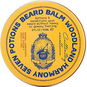 Seven Potions Beard Balm 2 oz. 100% Natural Softener with Jojoba Oil - Nourishes, Softens, Stops Itch, and Leaves Healthy Shiny Beard (Woodland Harmony)