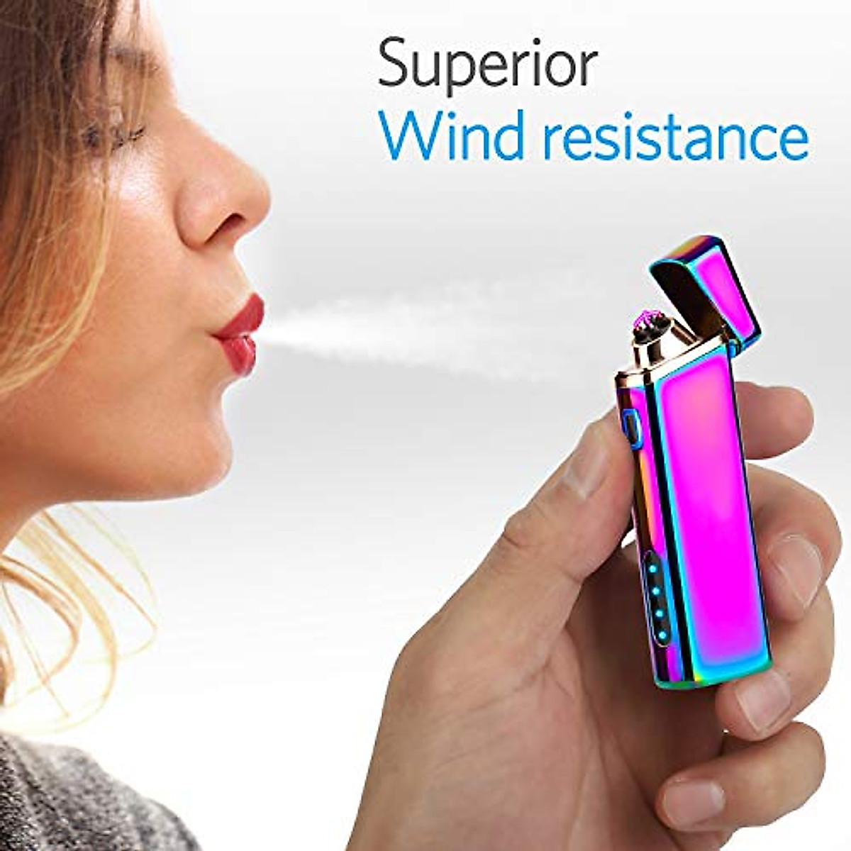 Lighter, Electric Arc Lighter Windproof Lighter Plasma Lighter - USB Rechargeable, Upgraded Battery Indicator - Multichrome