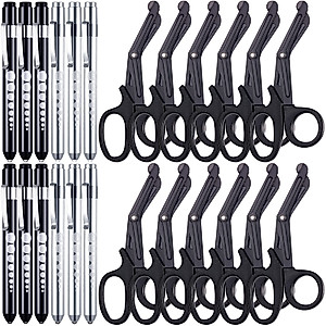 Chumia 24 Pack Trauma Shears and Pen Light with Pupil Gauge, Nurse Accessories for Work Bandage Scissors Nurse Scissors and LED Penlight Reusable for Nurse Doctor Nursing Students Supplies (Black)