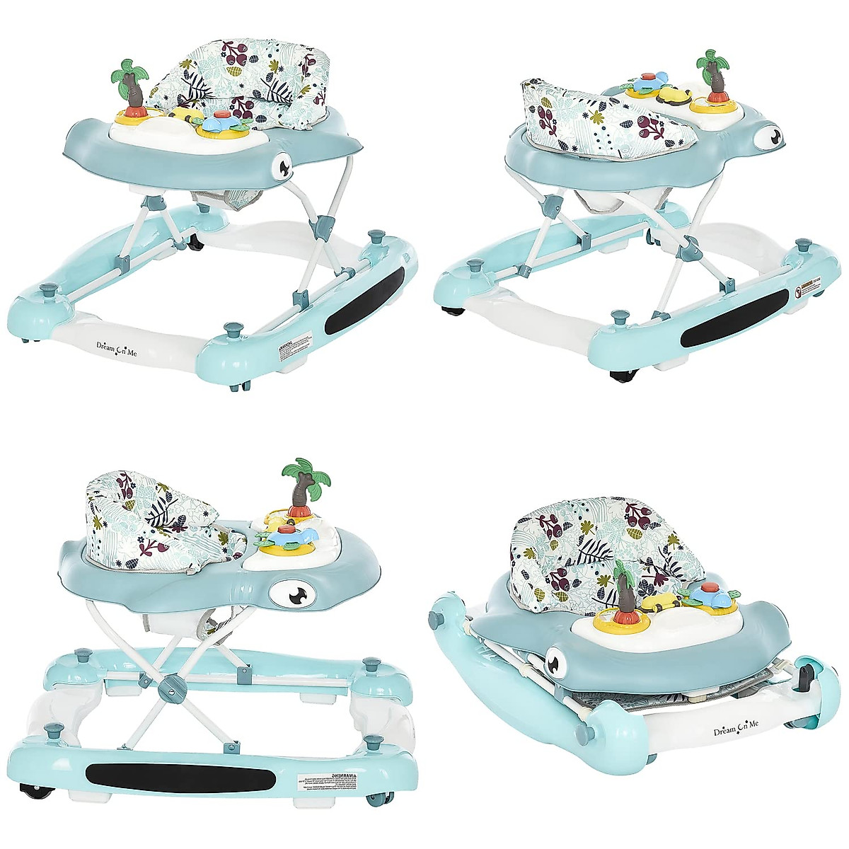 Dream on Me 2-in-1 Aloha Fun Baby Walker in Blue, Easily Convertible Baby Walker, Adjustable Three Position Height Settings, Easy to Fold and Store