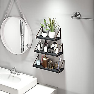 Love-KANKEI Floating Shelves Rustic Shelves Wall Mounted Set of 3 Wall Storage Shelves for Living Room, Bedroom, Kitchen Black/Brown Brackets