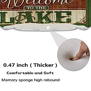 Rustic Cabin Bathroom Rugs and Bass Fish Out of Lakes Mats Sets 3 Piece, Velvet Memory Foam Natural Scenery Lake House Bath Mat, Large Small and U-Shaped Contour Shower Mat Non-Slip Washable