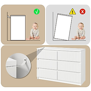 Jocoevol White Dresser 6 Drawer Dresser for Bedroom, Modern Fluted Dresser with Deep Drawers, Large Double Wooden Dresser Chest of Drawers for Living Room, Hallway, Entryway (White)