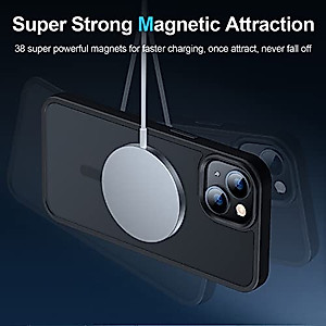 VOFATA Magnetic for iPhone 14 Case for iPhone 13 Case [Military Grade Drop Tested][Compatible with MagSafe] Shockproof Protective Translucent Matte Hard Back Slim Thin Phone Cover 6.1 inch, Black