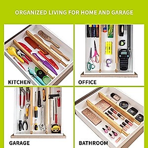 ND NEU DESIGN NeuDesign Bamboo Drawer Dividers - Adjustable and Expandable Organizers for Kitchen, Dresser, Bedroom, Bathroom, Office - Fits Large Drawers 17" to 22" - Pack of 4, Natural
