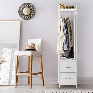 smusei Clothes Rack with Drawers Heavy Duty Garment Rack with Fabric Drawers and Storage Shelves Freestanding Clothing Rack for Bedroom Entryway Living room White