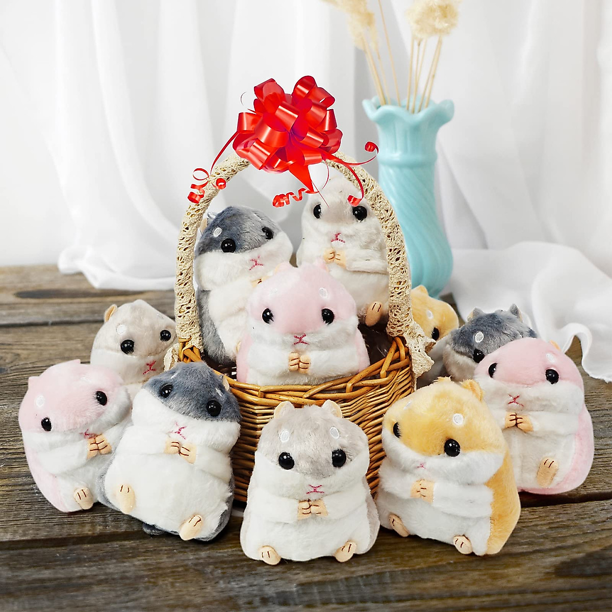 12 Pieces Cute Hamster Stuffed Animal Bulk Hamsters Plush Toy Small Stuffed Doll with Chain for Kid Boy Girl Party Favors Goodie Bag Fillers Carnival Prizes Birthday Gift, 4 Inches (Lovely Style)