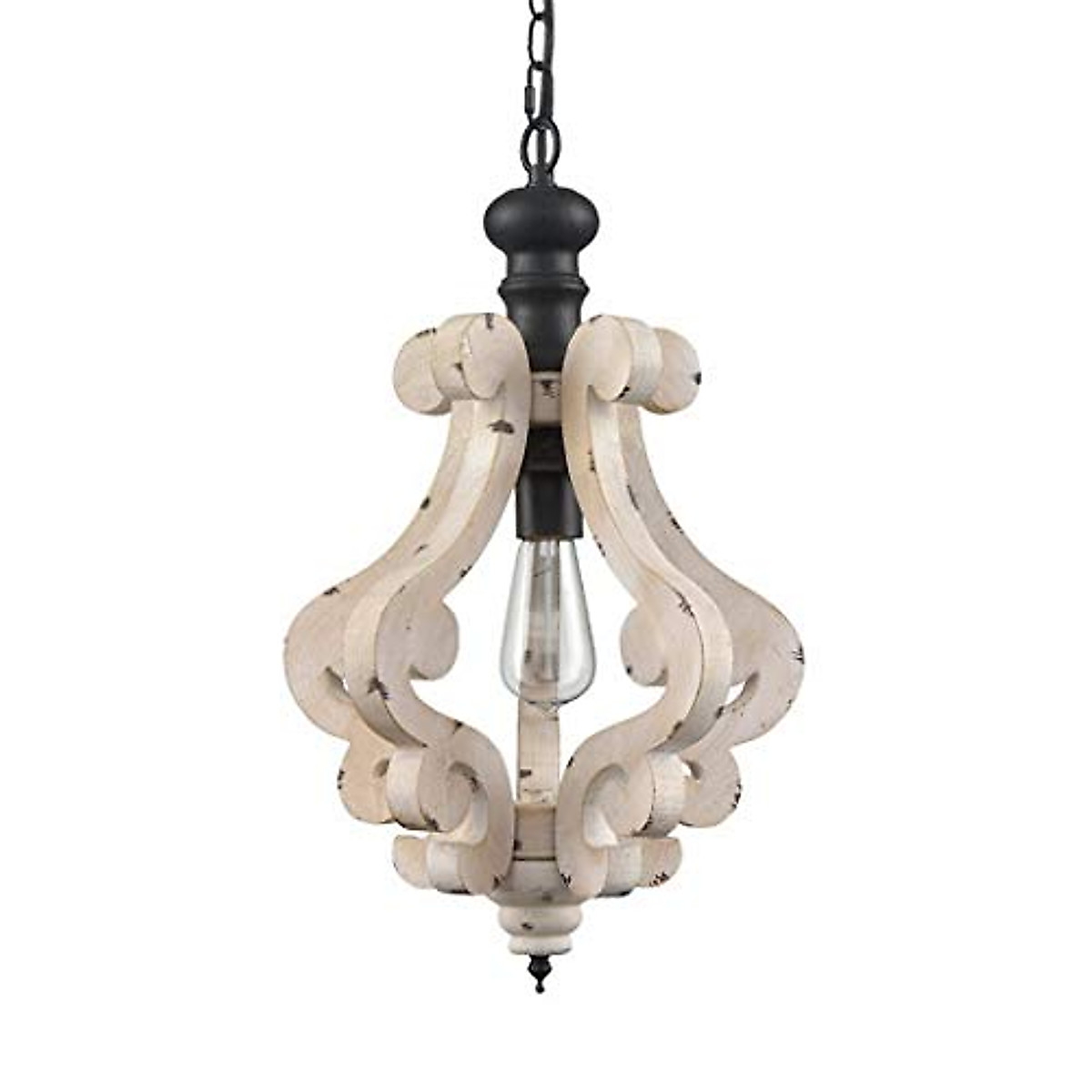 CLAXY Wooden Pendant Light Distressing Off-White Finish Farmhouse Chandelier