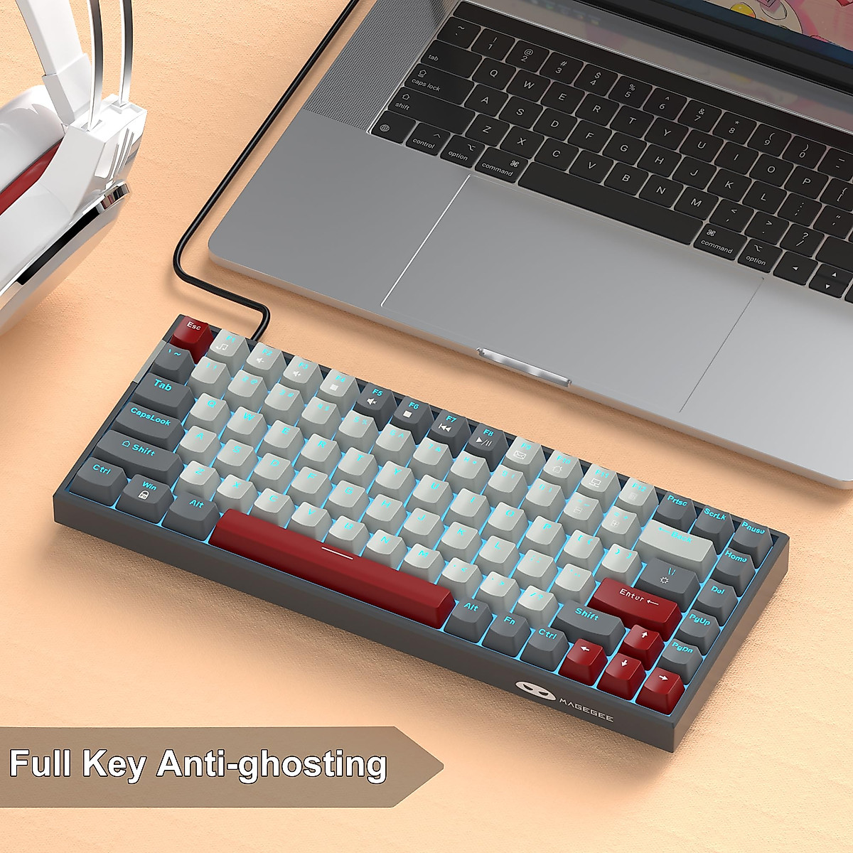 MageGee 75% Mechanical Keyboard,Wired Gaming Keyboard with Red Switches and Ice Blue Backlit Small Compact 75 Percent Keyboard Mechanical, Portable Gaming Keyboard Gamer for PC, MAC(Black Grey)