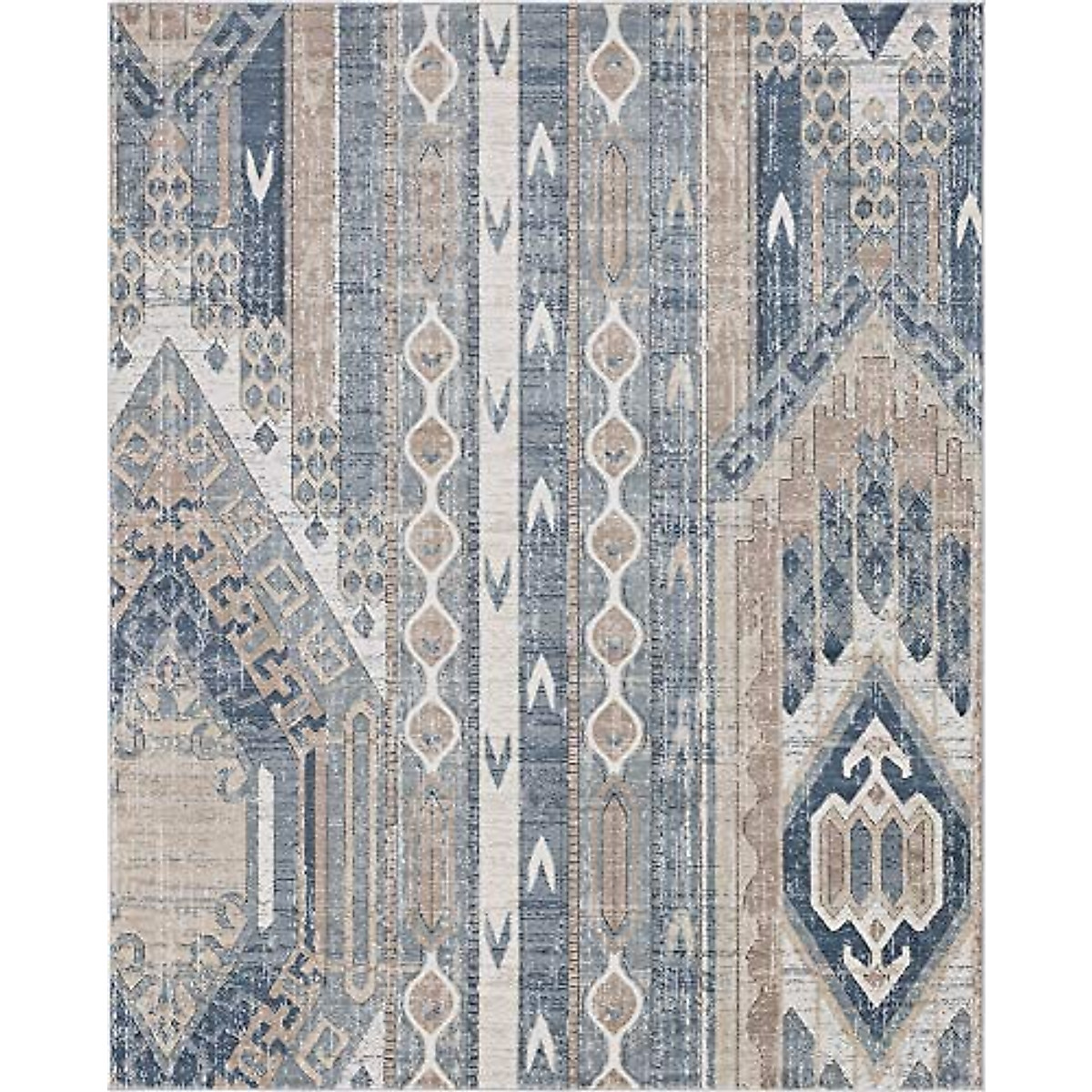 Unique Loom Portland Collection Southwestern Inspired Striped Tone Area Rug, 8 ft x 10 ft, Navy Blue/Tan