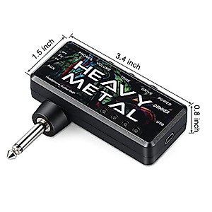 Donner Guitar Headphone Amp Heavy Metal USB Rechargeable Mini Pocket Headphone Amplifier for Electric Guitar