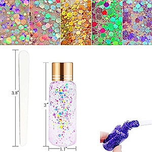 Body Face Glitter Gel SUPGIFT 5 Colors 7.8oz Holographic Chunky Chameleon Liquid Glitter Sequins Glue for Makeup Eyeshadow Hair Nail Slime Craft Resin with Spoon