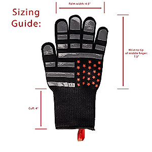 JayCee Grillin & Chillin 'Merica BBQ Gloves, 1472 Degree F Heat Resistant, Cut Resistant Lining, Non Slip Silicone, Machine Washable, Grilling, Baking, Cooking, Cutting
