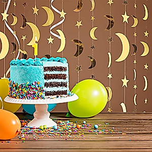 Glitter Star Moon Garland Banner Decoration, 130 Feet Gold Bright Star Moon Paper Garland Hanging Bunting Banner Backdrop for Graduation Class Congrats Grad Party Decoration