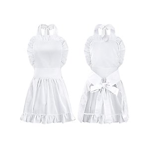 Newcotte Maid Aprons Colonial Aprons Adjustable Bib White Retro Ruffle Apron renaissance french maid apron colonial costume girls apron Kitchen Cooking Baking Cleaning Maid Costume(White)