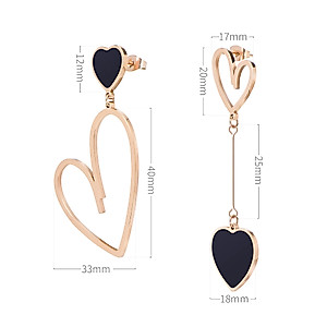 Linawe Black Heart Earrings, Rose Gold Hypoallergenic Stainless Steel Dangle Drop Earrings Dangling, Preppy Stuff Y2K Cute Asymmetrical Earrings, Gift Valentine's Day Anniversary