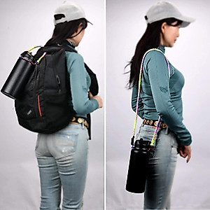 iLVANYA Paracord Handle with Shoulder Strap for Hydro Flask Wide Mouth Bottles, Paracord Strap Carrier for 12oz to 64oz Bottle, Water Bottle Accessories with Safety Ring Carabiner(Bright Rainbow)