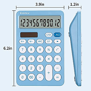 Comix Desktop Calculator with Large LCD Display and Big Button, 12 Digits Baisc Calculator, Standard Calculator, Solar Battery Dual Powered, for Office Home School & Business Use (Blue)