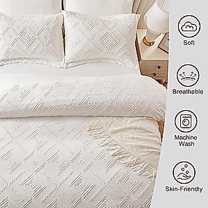 EMME Twin Duvet Cover Set, Tufted Twin Comforter Cover Set, Boho Embroidery Bedding Sets for All Seasons, 2 Pieces Embroidery Chic Duvet Cover Full, 1 Duvet Cover + 1 Pillowcase (White, Twin)