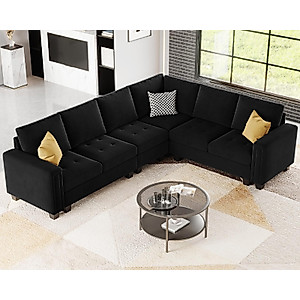 Belffin Velvet Modular L Shape Sectional Sofa Couch with Chaise Reversible Corner Convertible Sectional Sofa Couch Black