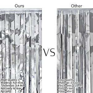 Silver Foil Fringe Backdrop Curtains, 2 Pack of 3.28 ft x 8.28 ft Metallic Tinsel Foil Fringe Streamer Photo Booth Props Backdrop for New Year Christmas Birthday Wedding Party Decorations