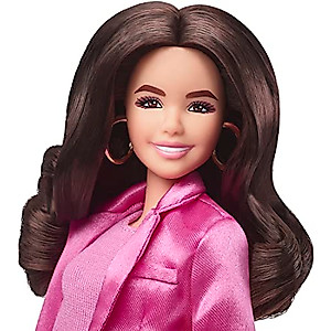Barbie The Movie Doll, Gloria Collectible Wearing Three-Piece Pink Power Pantsuit with Strappy Heels and Golden Earrings