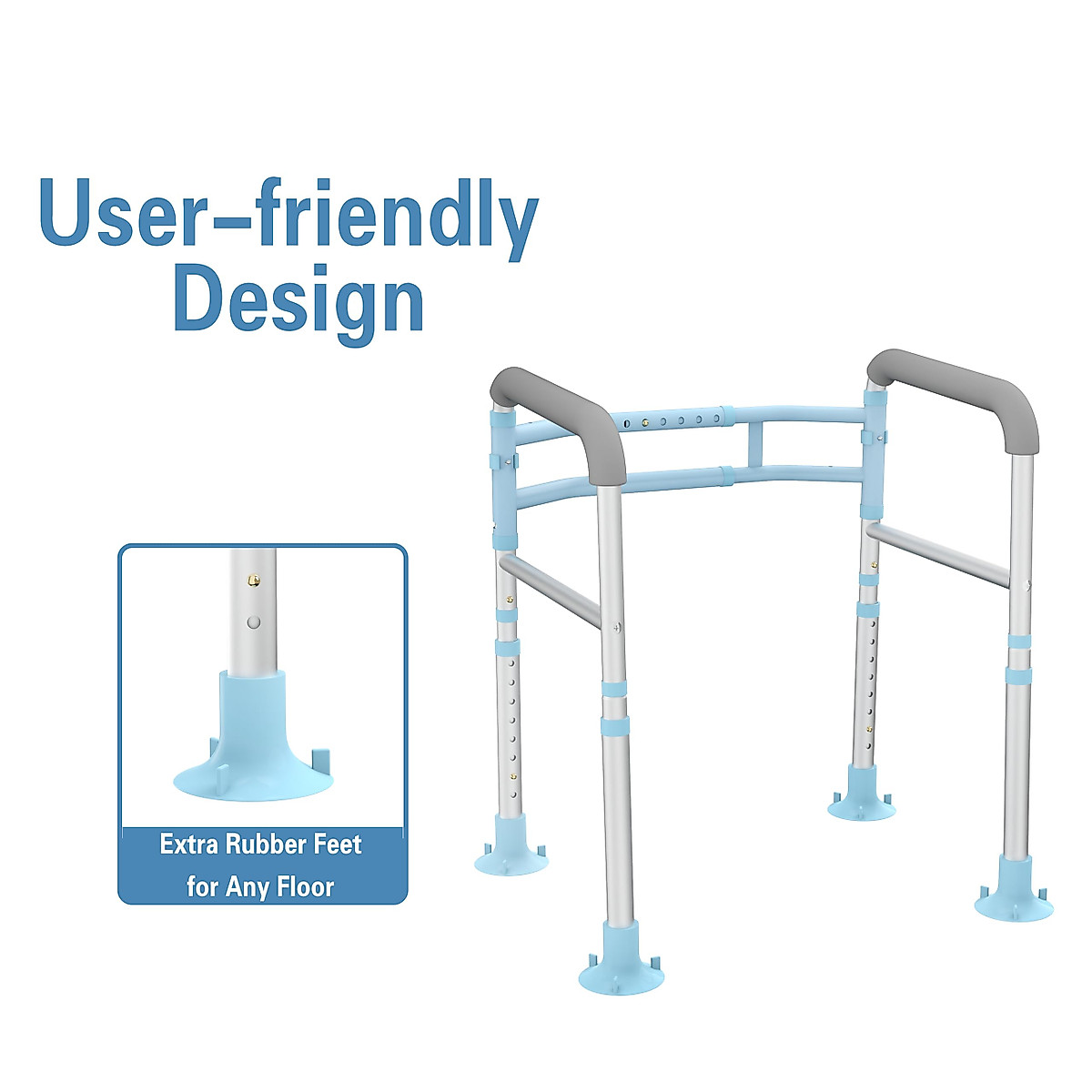 Delog Stand Alone Toilet Safety Rail - Adjustable Width & Height Fit Any Toilet, Medical Toilet Frame for Elderly Handicap Disabled, Folding Handrails
