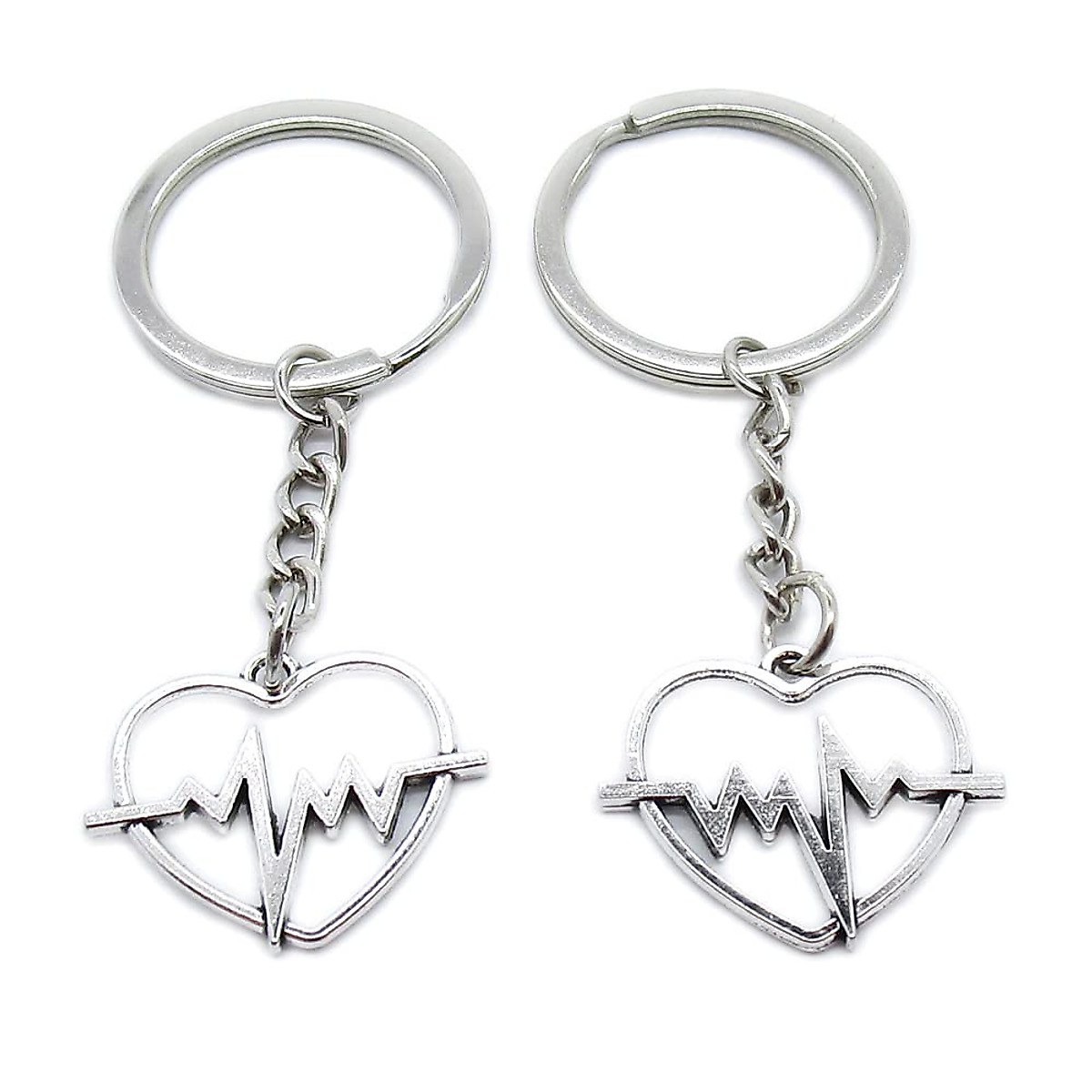 50 Pieces Keychain Keyring Door Car Key Chain Ring Tag Charms Supplies KR9D7D Heartbeat Heart Beating