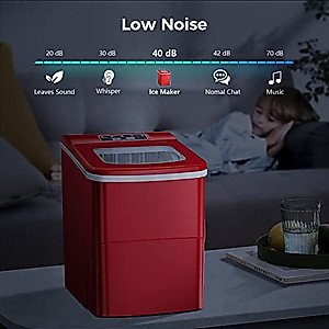 AGLUCKY Ice Makers Countertop with Self-Cleaning, 26.5lbs/24hrs, 9 Cubes Ready in 6~8Mins, Portable Ice Machine with 2 Sizes Bullet Ice/Ice Scoop/Basket for Home/Kitchen/Office/Bar/Party, Red
