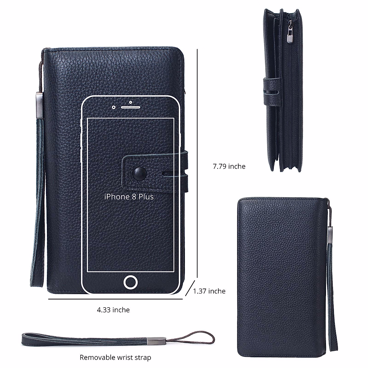 Bveyzi Women's Big Fat Rfid Leather Wristlet Wallet Organizer Large Phone Checkbook Holder with Zipper Pocket (Dark Green)