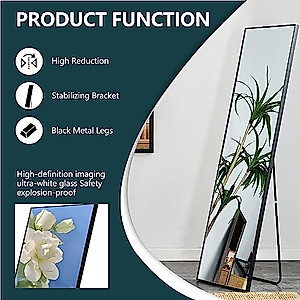 WIIS' IDEA 58"x15"Full Length Mirror,Durable Solid Wood Frame,Explosion-Proof Film,High-Definition Full Body Mirror,Standing/Leaning/Hanging Long Mirror for Bedroom,Bathroom,Living Room(Black)