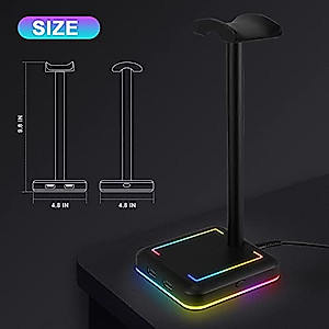 TEEDOR Headphone Stand, RGB Gaming Headset Holder with 2 USB Charger Ports & 10 Lighting Modes for Desktop PC Game Earphone Accessories