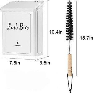 SUBEKYU Metal Magnetic Lint Bin for Laundry Room, Wall Mounted Lint Box Holder Trash Can with Lid for Dryer,Lint Basket for Laundry Room,White