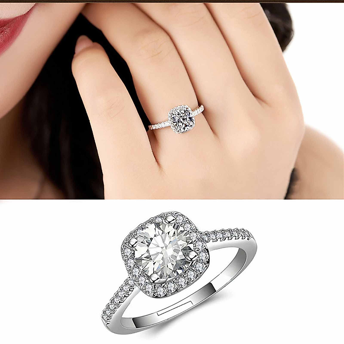 kai bao city 4pcs Set Zirconia Pendant Necklace Earrings Ring Bangle Set Silver Crystal Fashion Adjustable Zircon Jewelry for Women Teen Girls Wife Party Prom Engagement Wedding Gifts