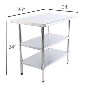 ERUPTA Stainless Steel Table 24x36 inches, NSF Commercial Heavy Duty Kitchen Food Prep Work Table with Adjustable Double Under-Shelves for Restaurant,Hotel,Home Kitchen,Food Truck,BBQ