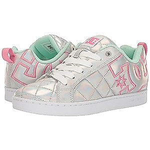 DC Women's Court Graffik SE Skate Shoe, White/Metallic Silver/Pink, 10.5