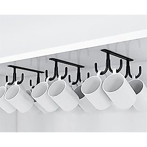 Dorhors Under Cabinet Coffee Mug Holder, Coffee Cup Holder for Kitchen,Set of 3 Mug Hooks with Rubber Protective Layer,Under Cabinet Mug Rack for Kitchen,Coffee Bar,Black