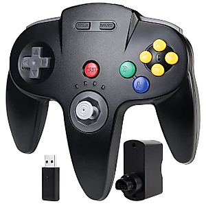 2.4 GHz Wireless N64 Switch Online Controller, USB Receiver & N64 Receiver, Compatible with Windows PC Laptop iOS Mac Raspberry Pi, N64 / Switch Online/NSO - (Plug and Play) (Rechargeable) Black