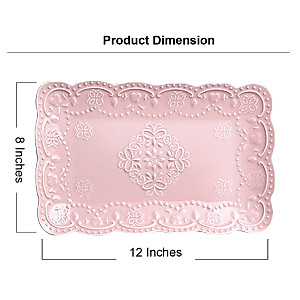 Jusalpha® Fine China Rectangle Embossed Lace Plate (12 Inches, Pink, 2 Set)