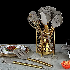 Gold Kitchen Utensils Set, Berglander 38 Pieces Non-stick Silicone Cooking Utensils Set, Kitchen Tools Set, Spoon Spatula Set With Sturdy Stainless Steel Utensil Holder, Dishwasher Safe