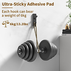 Self Adhesive Wall Hooks for Hanging: Stick-On Hooks Hold 13 LB, Black Coat Hook,Towel Hooks For Bathrooms,Shower Hooks for Wall,Door Hooks Hanging Towel, Kitchen Hook,Metal hooks for hanging,4 Pack