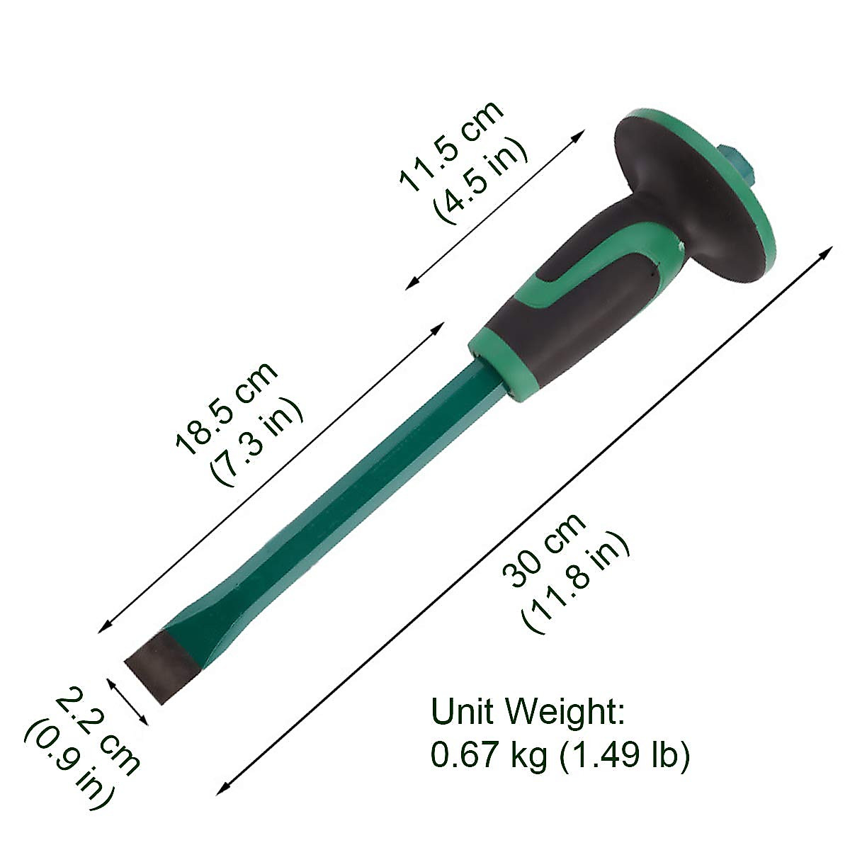 Mason Chisel With Hand Guard, 12 inches (30 cm) Heavy Duty Flat End Rock Concrete Mortar Stone Chisel for Demolishing Carving Scaling Breaking Hounding