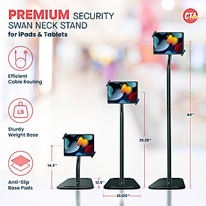 Kiosk Stand Neck - CTA Premium Height-Adjustable Floor-to-Desk Security Kiosk Stand Neck for iPad 7th/ 8th/ 9th Gen 10.2", iPad Pro 12.9", Surface Pro 4, Galaxy Tab S3, & 7-14" Tablets (PAD-PARASW)